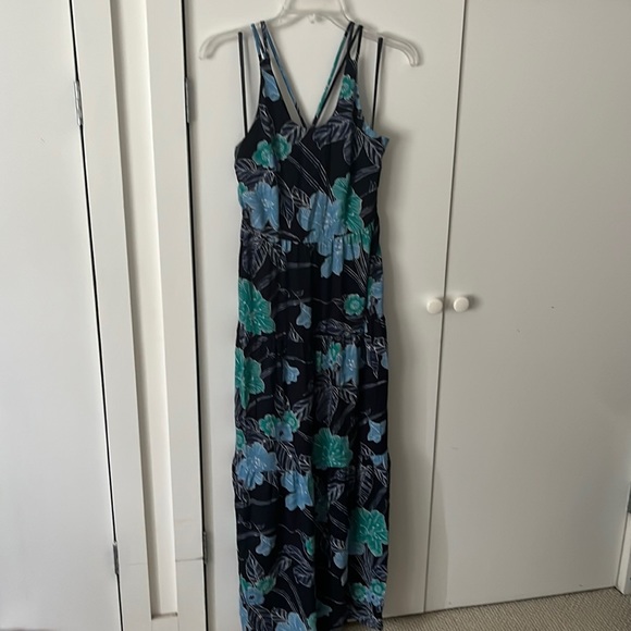 LOFT | Dresses | Loft Silky Blue And Green Floral Print Maxi | Poshmark